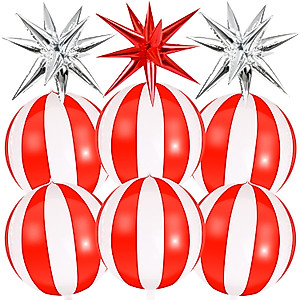9 Pack Circus Balloons - LIYDE Circus Decorations Star Balloons Circus Theme Party Decorations Carnival Decorations 22 Inch 360 Degree 4D Carnival Balloons (White and Red)