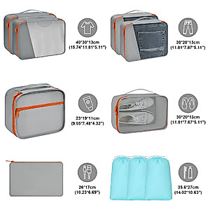 DIMJ Packing Cubes for Travel, Travel Cubes for Packing, Luggage Packing Cubes with Shoe Bag, 10 Pack Mesh Packing Cubes for Suitcases, Travel Cubes with Cosmetics Toiletries Bag (Grey)