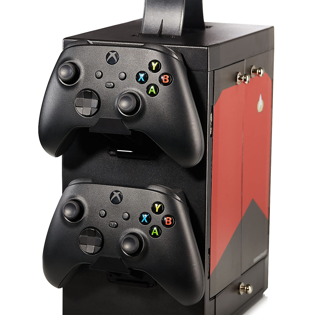 Numskull Official Red Star Trek Gaming Accessory Locker & Storage Stand – Holds 10 Games/DVDs, 4 Controllers, Headset, and Accessories – Durable & Compact Organizer – Official Star Trek Merchandise