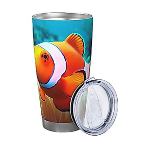 Clown Fish Tumbler with Lid and Straw 20oz Stainless Steel Car Cup for Hot and Cold Drinks, Double Wall Insulated Travel Coffee Mug Reusable Drink Thermos Cup Birthday Gifts
