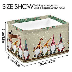 Bolaz Large Storage Basket Christmas Card with Gnomes Foldable Box Organizer Bins Handles for Bedroom Home Office Colorful 9