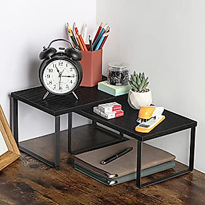 CADUKE Set of 4 Kitchen Counter Shelves Stackable Shelf Organizer Wood Countertop Shelf Expandable Cabinet Shelf Organizers Countertop Storage Rack for Pantry, Industrial Black