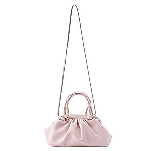 DEEPMEOW Women's Cloud Pouch Purses Dumpling Crossbody Bag - Soft Leather Fashion Ruched Detail Handbag Small Evening Bags(Pink)