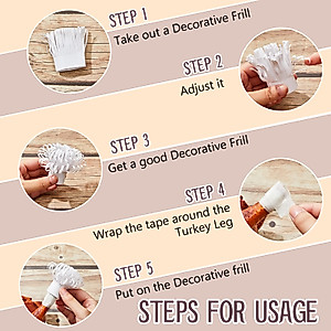 12 Pcs Paper Frills Decorative Holders for Turkey Legs Chops White Paper Pork Lamb Chop Frills Decorative Small Chicken Leg Holders, 2 Sizes