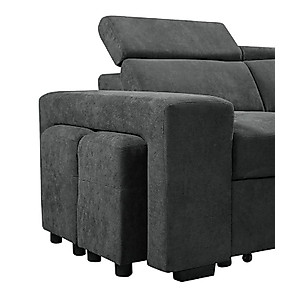 Lilola Home Henrik Dark Gray Sleeper Sectional Sofa with Storage Ottoman and 2 Stools