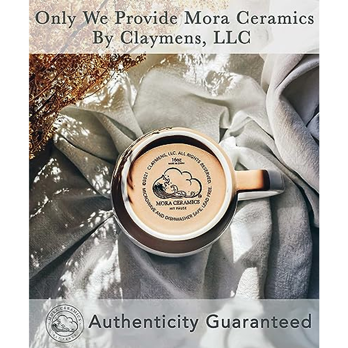 Mora Ceramic Large Latte Mug Set of 4, 16oz - Microwavable, Porcelain Coffee Cups With Big Handle - Modern, Boho, Unique Style For Any Kitchen. Microwave Safe Stoneware - Vanilla White