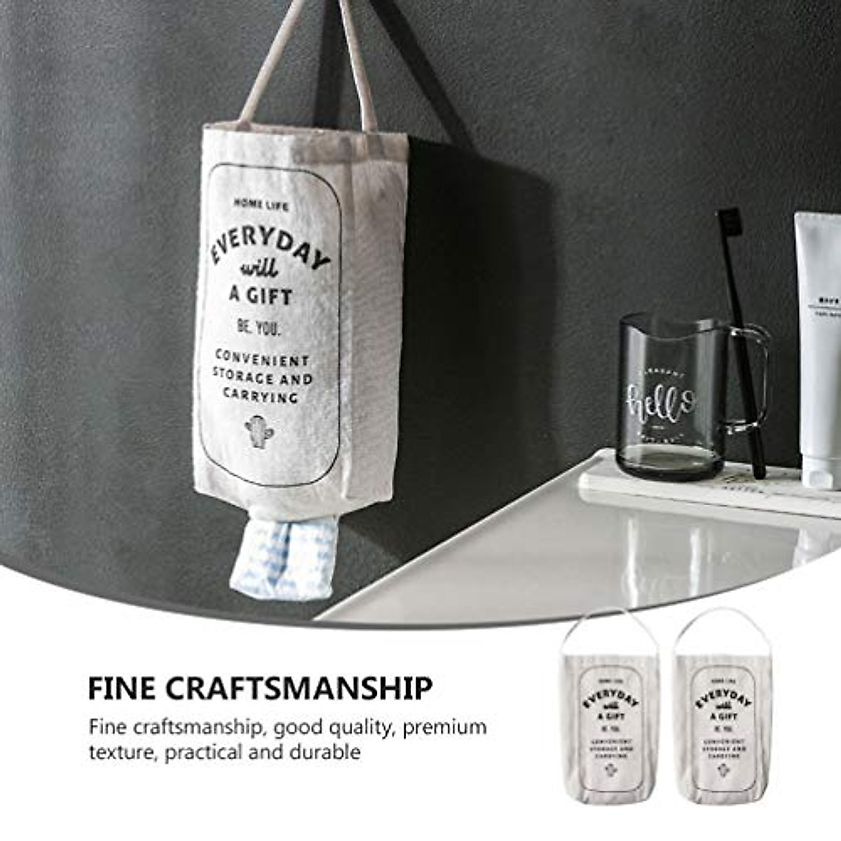 Cabilock 2PCS Wall Mount Grocery Bag Dispenser Linen Kitchen Grocery Plastic Bag Holder Farmhouse Hanging Storage Organizer Basket for Bathroom Home White