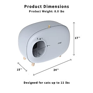 MS!MAKE SURE Cat Litter Box (with Litter Mat), Enclosed Design, Large Space Litter Box with Lid, Prevent Sand Leakage and Isolate Odors, Easy to Clean, with Cat Litter Scoop - Gray Blue