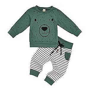 BOUTIKOME Toddler Baby Boys Outfits Infant Long Sleeve Shirts Pants Sets 0-4 Years Kids Fall Winter Sweathirt Pants Clothes (Green,12-18 M(Size:90))