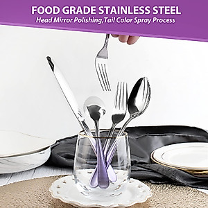 Gradient Purple Silverware,Stainless Steel Flatware Set,20 Piece Tableware Cutlery Set,Mirror Polished Utensils Sets for Kitchen,Reusable Dinnerware Set Service for 4,Dishwasher Safe