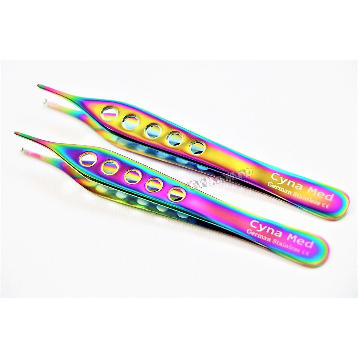 1X2 RAT TOOTHED ADSON TISSUE FORCEPS 4.75 inches 2PCS TITANIUM RAINBOW PREMIUM DISSECTING GERMAN GRADE CYNAMED
