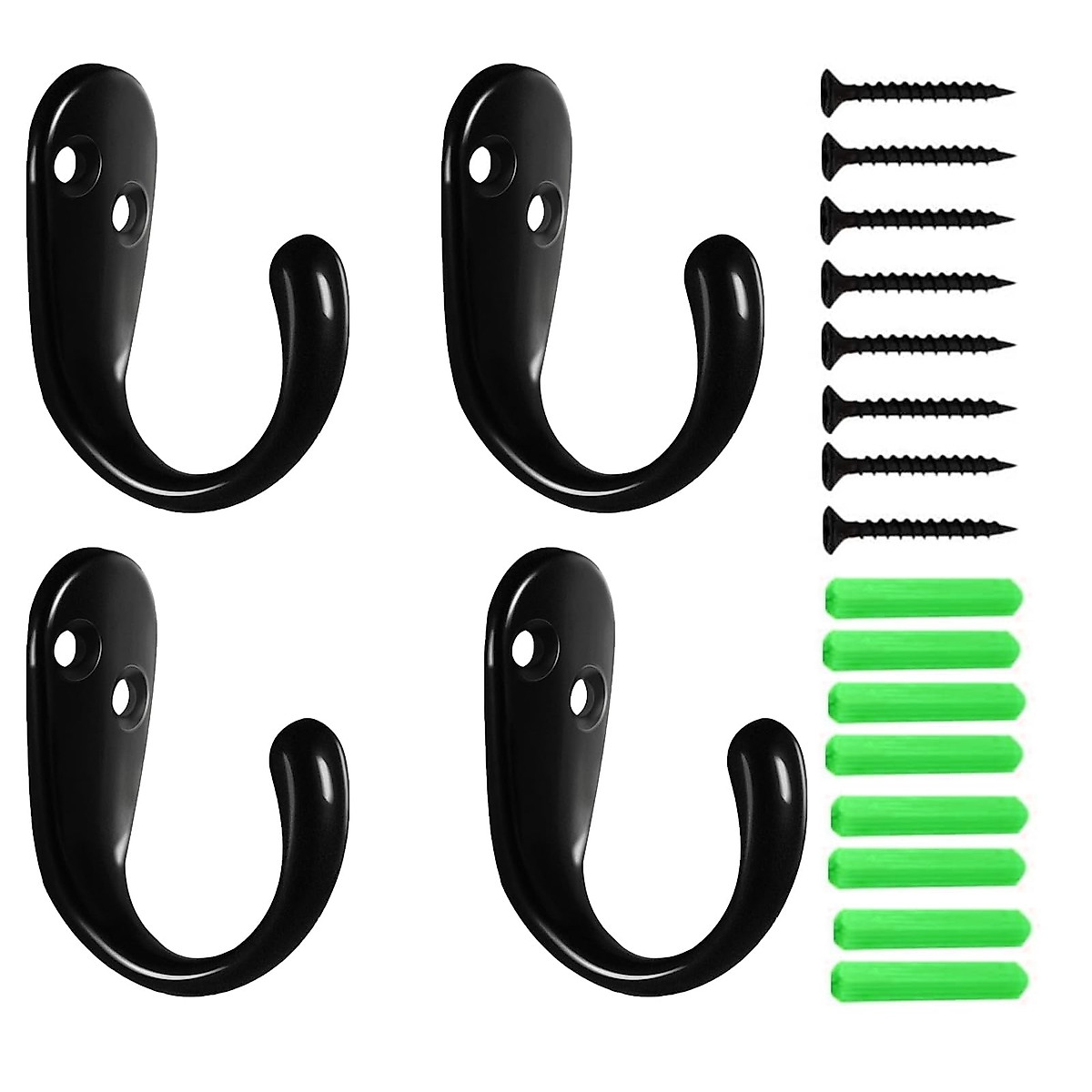 Kruodop 4 Pack Wall Hooks Wall Mounted Coat Hooks for Hanging Heavy Duty, Black Towel Hooks, Metal Single Coat Hanger with Screws Cup Retro for Coats, Handbags, Towels