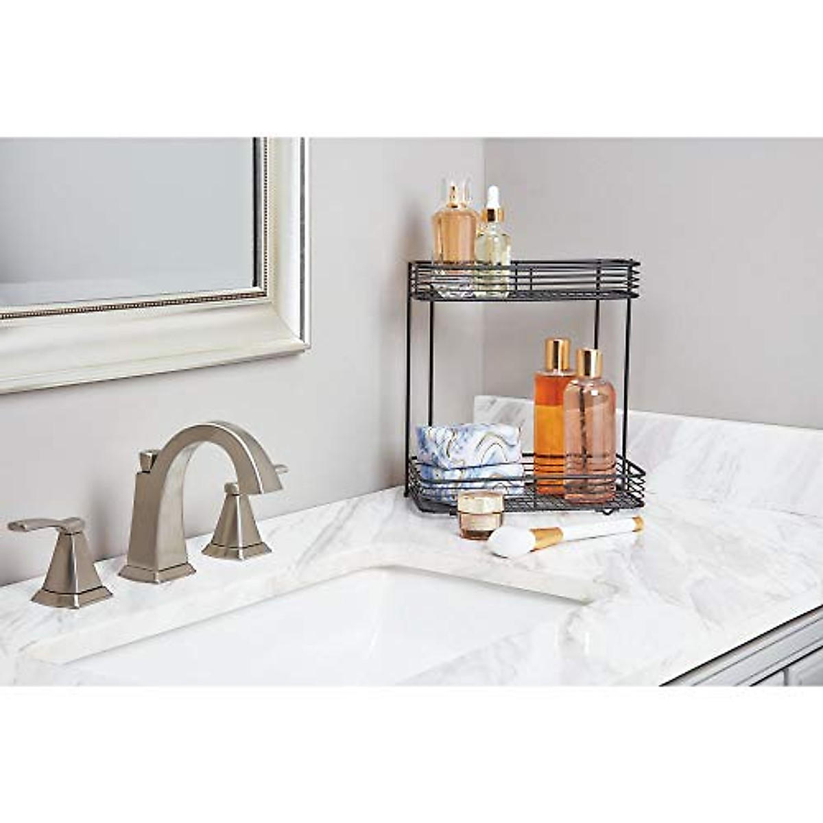 iDesign Vienna Steel Free-Standing 2-Tier Storage Shelf - 5.9" x 9.8" x 10", Matte Black