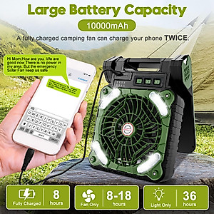 4 Speeds Solar Battery Operated Fan for Camping, 10000mAh Portable Rechargeable Desk Fan with LED Light & Timing Function, Folding USB Charger Port Camping Fan Power Bank for Home Office Car Outdoor