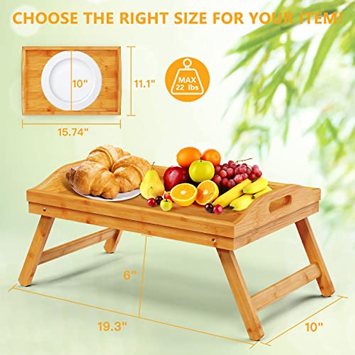 Bamboo Bed Tray Table for Eating Foldable Breakfast Tray for Bed, Trays for Eating Dinner Serving Tray with Folding Legs for Bedroom, Hospital, Home by FURNINXS