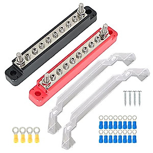 labwork Power Distribution Terminal Block with Cover with 2 x M6 Terminal Studs and 8 x M4 Terminal Screws Battery Bus Bar Replacement for Car Boat Marine Bus Bar Set of 2 (Red+Black)