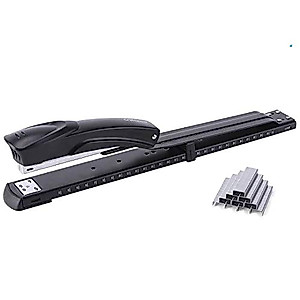 Craftinova Long Reach Stapler,Include 2000 Staples. Full Strip，20-25 Sheet Capacity,with Built-in Ruler and Adjustable Locking Paper Guide, Black