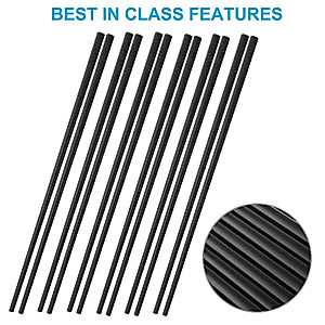 10 Pairs Fiberglass Chopsticks Family Set, ONEHERE Reusable Chinese, Japanese, Korean Chop sticks, Dishwasher Safe, Non-slip, for Sushi, Noodles, Food, Hotpot& Cooking, 9.5 inches, Classic Black