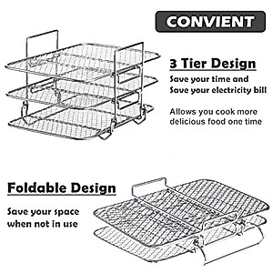 2 Pack Air Fryer Rack for Ninja Dual Air Fryer with Air Fryer Magnetic Cheat Sheet Air Fryer Accessories for Ninja Foodi 304 Stainless Steel Multi-Layer Stackable Dehydrator Air Fryer Rack for Oven