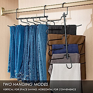 Pants Hangers Space Saving - 2 Pack Aluminum Pant Organizer for Closet Organization, Multiple Pants Hangers for Closet, Multifunctional Pants Rack Hanger, Jean Hangers, Scarf Organizer