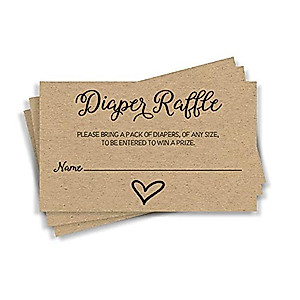 All Ewired Up 50 Gender Neutral Kraft Baby Shower Diaper Raffle Tickets, Lottery Insert Cards for Heart Baby Shower Invitations Supplies Games for Baby Gender Tickets (50-Cards)