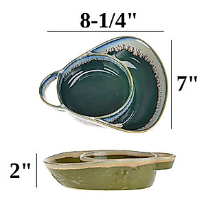 Roe & Moe Stoneware Soup & Side Bowls Set of 2 (Olive Green & Dark Teal)