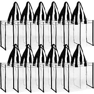 Suwimut 12 Pack Clear Tote Bags Stadium Approved, Transparent PVC Shoulder Handbag for Women, Clear See Through Plastic Tote Bags with Handles for Shopping, Work, Sports Games, School, Concert