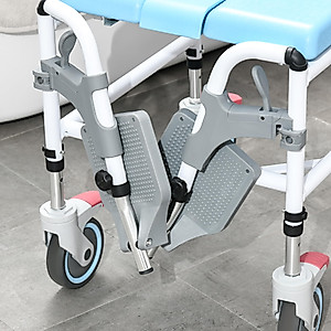HOMCOM Accessibility Commode Wheelchair, Rolling Shower Wheelchair with 4 Castor Wheels, Rectangle Detachable Bucket, & Waterproof Design, 17" Seat Width, Blue