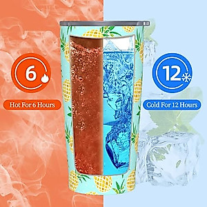 20oz Tumbler Luscious Pineapple Print Double Wall Vacuum Insulated Coffee Mug with Lid and Metal Straw Brush Reusable Stainless Steel Water Bottle Travel Cup Gifts for Car Ice Drinks Hot Beverage