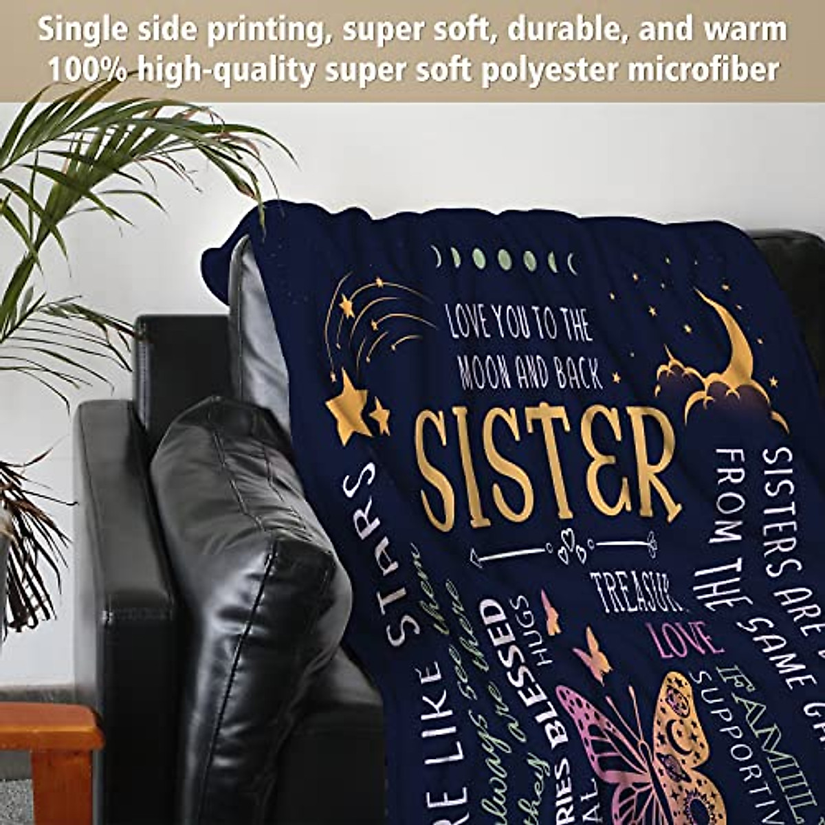 Blanket Gifts for Sister, Sister Birthday Gifts from Sister Brother, Soft Throw Blanket Present for Sisters on Mothers Day, Christmas, Graduation, Flannel Blanket 50'' x 60''