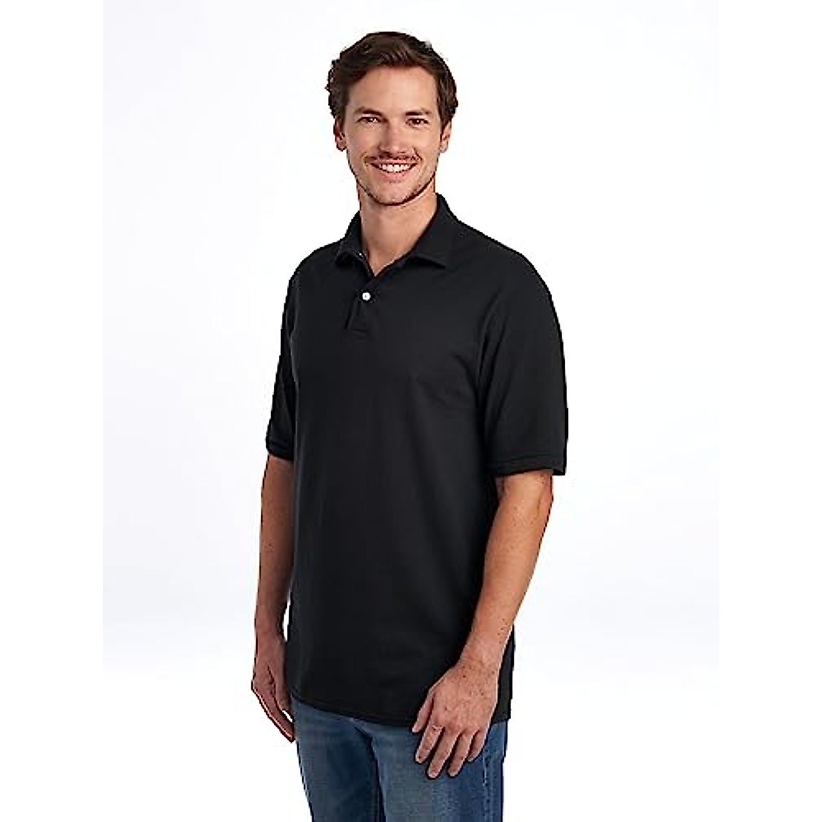 Jerzees Men's SpotShield Stain Resistant Polo Shirts (Short & Long, Short Sleeve-Black, Medium