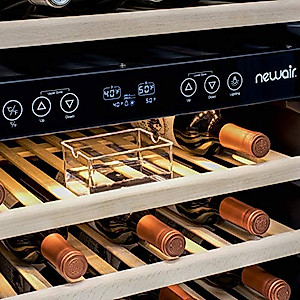 NewAir 24" Wine Cooler Refrigerator, Large 160 Bottle Built-in or Freestanding Dual Zone Wine Cellar in Stainless Steel with Precision Thermostat, and Full Extension Beechwood Shelves