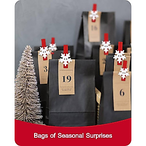 Mini Clothespins Christmas Clothes Pins for Photo Red Clothespins White Snowflake Wooden Clips Small Close Pins for Picture Polaroid Craft Display Hanging Wall Card Holder, 50 PCS with 33 FT String