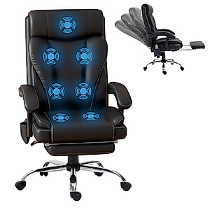 Duoku Massage Office Chair Big and Tall Desk Chairs with Wheels 350lb Comfortable Lumbar Support Computer Chair Ergonomic Executive High Back PU Leather Work Chair for Adults Women, Black