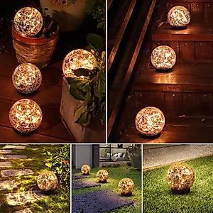 Solar Globe Lights Outdoor Waterproof-Solar Balls-Solar Garden Lights-Solar Orbs for Outside 2 Pack Cracked Glass Ball for Lawn Patio Yard Backyard Decorations