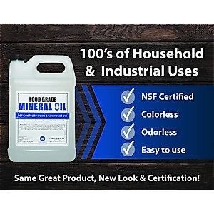 NSF Certified Food Grade Mineral Oil – Gallon (128oz), Certified Food Safe Conditioner for Wood Cutting Boards, Butcher Blocks and Stainless-Steel Kitchen Equipment