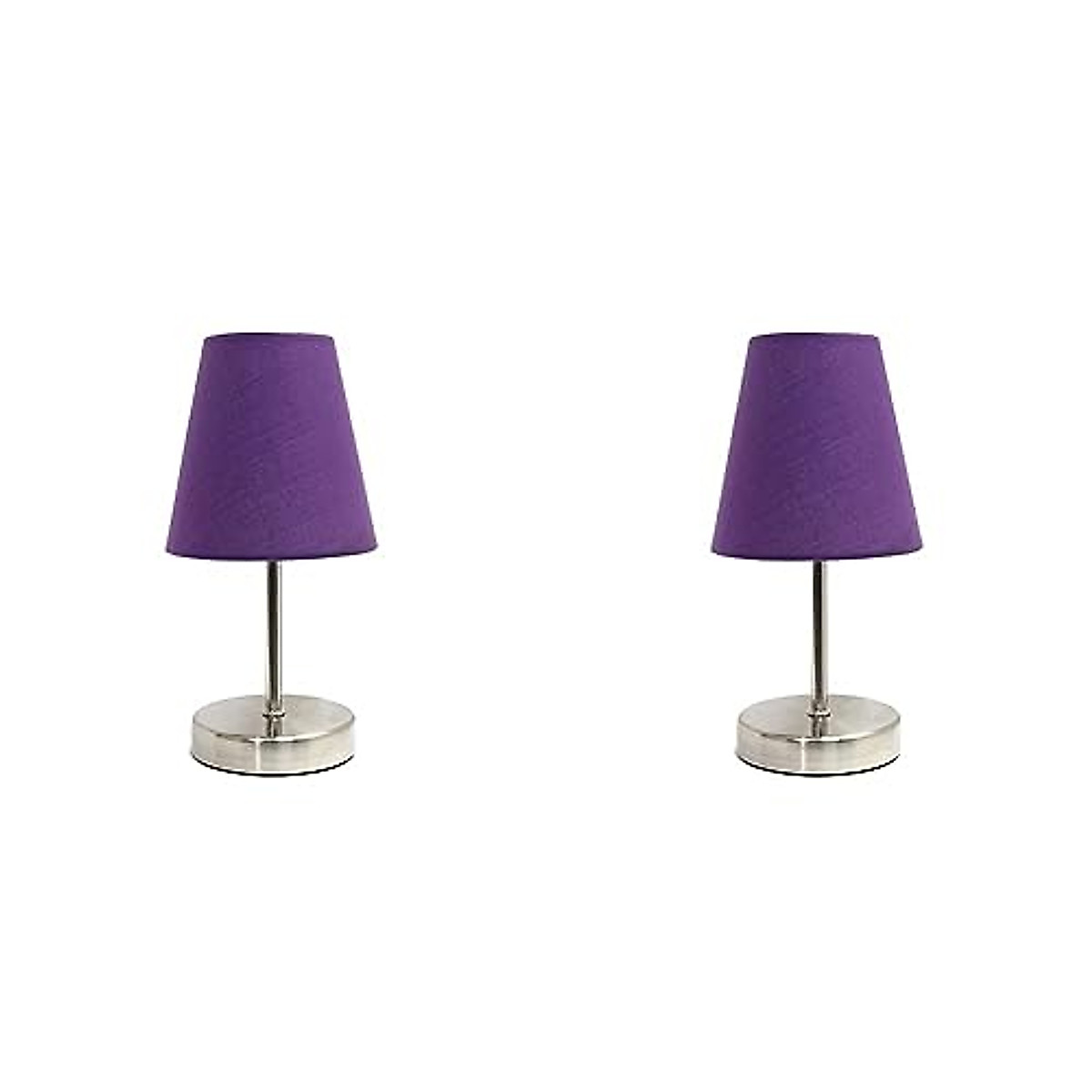 Simple Designs LT2013-PRP Mini Basic Sand Nickel Table Lamp with Fabric Shade, Purple (Pack of 2)