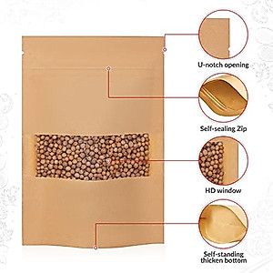 75- Pcs Bulk Heat Sealable Bags for Packaging - Food Grade Zip Stand Up Kraft Bags with Window - Resealable Waxed Paper Pouch Bags for Selling Products (12cm x 20cm) - (4.7" x 8") - 6oz