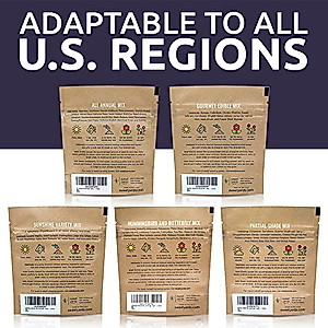 Bulk Wildflower Seeds Variety Pack - 5 Large Packets 5 Different Mixes - Over 1/4 Pound - More Than 30,000 Open Pollinated Seeds