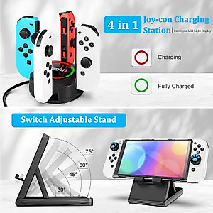 Switch OLED Accessories Bundle, innoAura 20 in 1 Switch OLED Accessories Kit Include Wrist Straps, Switch Carry Case, J-con Charging Dock, J-con Grips & Racing Wheels