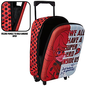 Miraculous Ladybug Carry On Rolling Kids Luggage with Wheels for Girls, 18 Inch, Superhero Lady Bug Convertible Duffle Bag with Side Handle