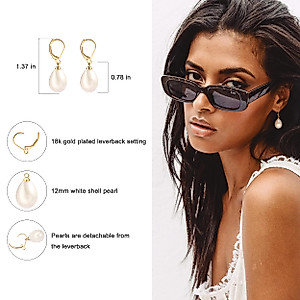 POTESSA Handpicked White Shell Pearl Earrings 18k Gold Plated Leverback Dangle Stud Pearl Earrings Jewelry for Women