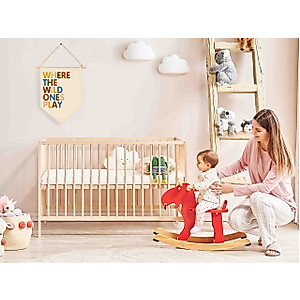 Where The Wild Ones Play - Canvas Hanging Pennant Flag Banner Wall Sign Decor Gift for Nursery Baby Kids Girl Boy Teen Bedroom Playroom Front Door- Baby Gift Shower Flay-Birthday Christmas Gift