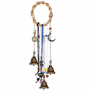 Witch Bells for Door Knob for Protection Wiccan Runes Witchy Things Wall Witchcraft Decor Pagan Home Brass Bells Hanging Altar Supplies