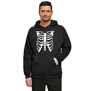 AOBUTE Adult Lightweight Skeleton Hoodie Drawstring Halloween Pocket Hooded Pullover XL