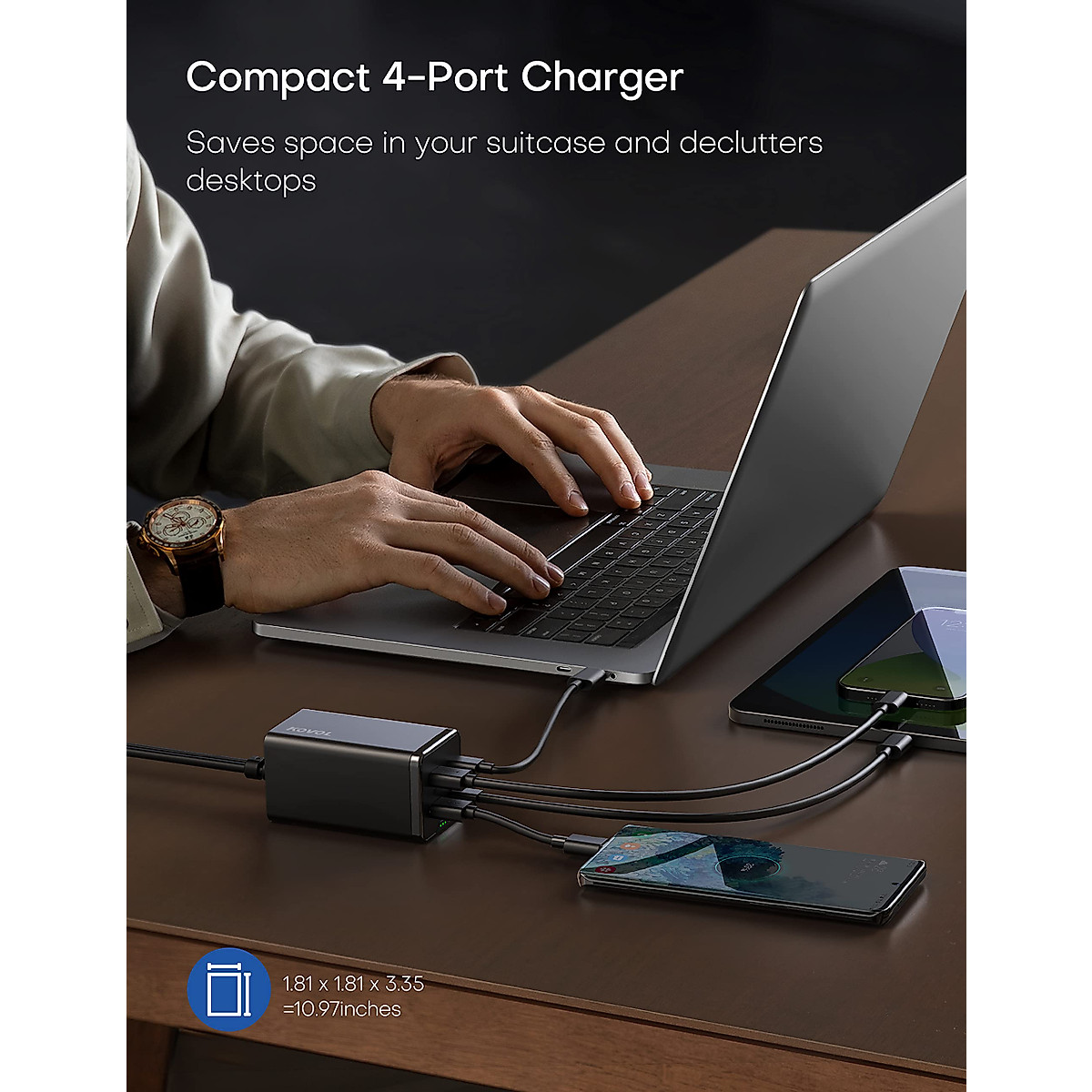 USB C Charger, KOVOL 120W GaN III USB C Charging Station, Powerful USB C Charger 100W, 4 Port Desktop Fast PD 3.0 Charger for MacBook Pro/Air, Dell, iPad Pro, iPhone 13/12, Galaxy and More