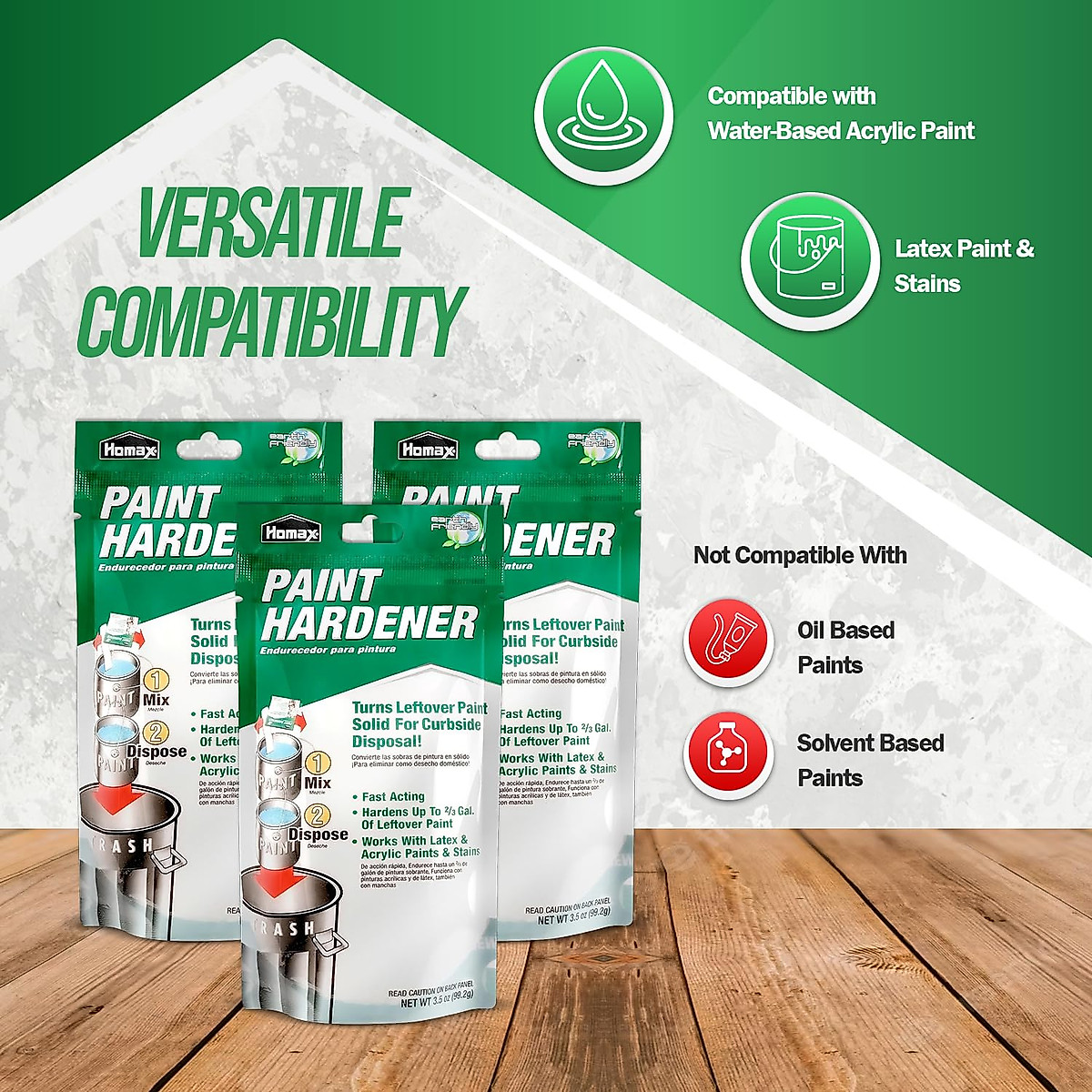 HOMESPHERE Homax Waste Away Paint Hardener, 12 Packs, 3.5oz – Fast Acting Paint Solidifier for Disposal - Paint Drying Powder for Acrylic & Latex Paint with 25 Pcs. of 14 Inch Wooden Stir Sticks