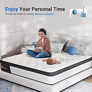 Avenco Queen Mattress 12 Inch, Hybrid Mattress Queen Medium Firm, Queen Mattress in a Box with Pocketed Springs CertiPUR-US Foam Mattress, Supportive&Pressure Relief, Breathable Fabric