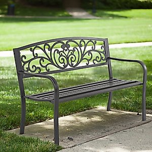 Ruesleag Garden Bench,Outdoor Bench Metal Bench Patio Porch Furniture with Sturdy Steel Frame for Lawn Park Deck Black