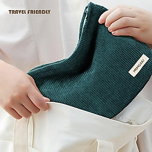 MOMOJULI Corduroy Makeup Bag Cosmestic Bag 2pcs Large Capacity Ladies Women Aesthetic Make Up Organizer Accessories Zipper Pouch Purse （Beige+Green）